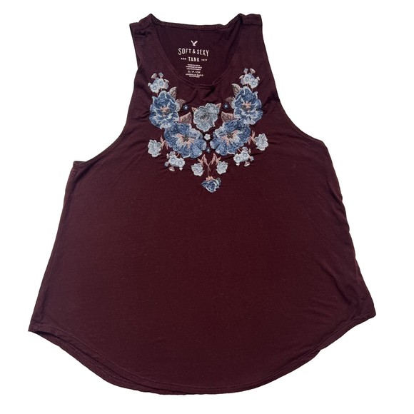 American Eagle Outfitters | Tops | American Eagle Sz S Soft Sexy Maroon Tank Blue Floral ...